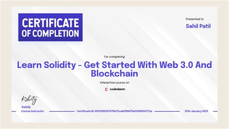 Sahil Patils Certification For Learn Solidity Get Started With Web 30 And Blockchain Codedamn