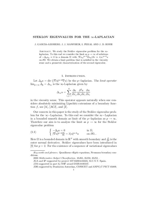 Pdf Steklov Eigenvalues For The 1laplacian