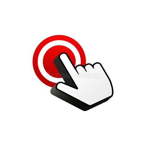 White Hand Cursor For Computer Click On Red Button Stock Vector