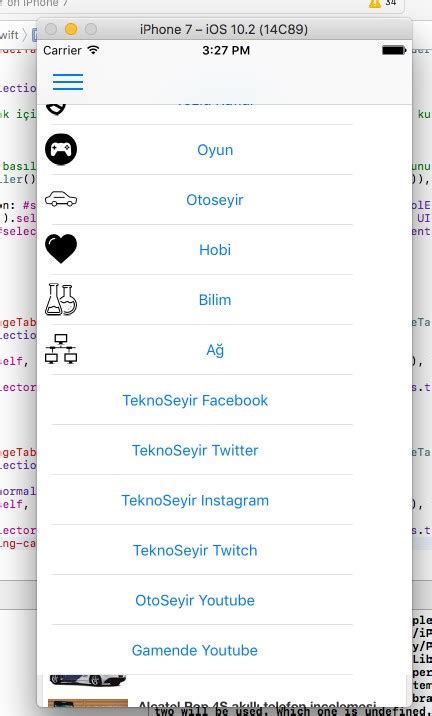 TeknoSeyir iOS Uygulaması v1 Part 2 Soldan Menü TableViewCell lerin