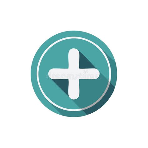 Teal Plus Sign Icon With Long Shadow For Digital Application And Design Element White Cross