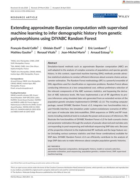 Pdf Extending Approximate Bayesian Computation With Supervised Machine Learning To Infer