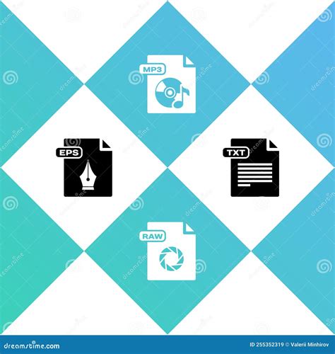 Set Eps File Document Raw Mp3 And Txt Icon Vector Stock Illustration