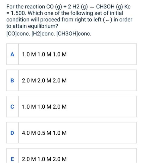 Solved For The Reaction CO G H G CH OH G Kc Chegg