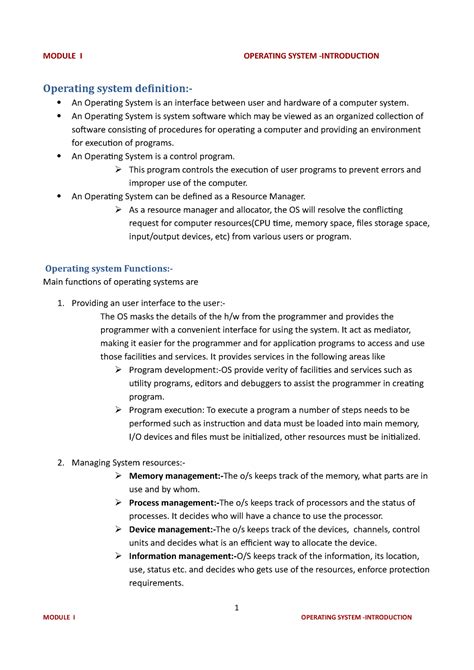 UNIT I Operating System - MODULE I OPERATING SYSTEM -INTRODUCTION Operating system definition ...