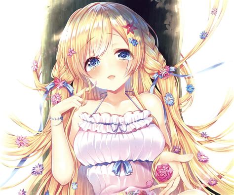 Shy Anime Girl With Blue Eyes And Blonde Hair