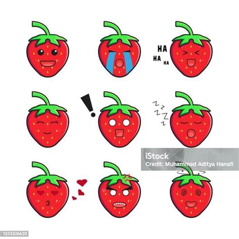 세트 컬렉션 귀여운 딸기 이모티콘 만화 아이콘 일러스트 가공의 인물에 대한 스톡 벡터 아트 및 기타 이미지 가공의 인물 개체 그룹 건강한 식생활 Istock