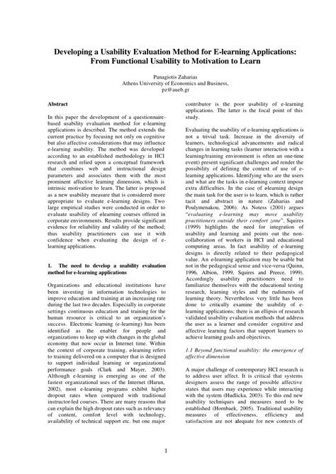 Pdf Developing A Usability Evaluation Method For E Learning