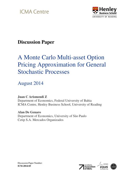 Pdf A Monte Carlo Multi Asset Option Pricing Approximation For General Stochastic Processes