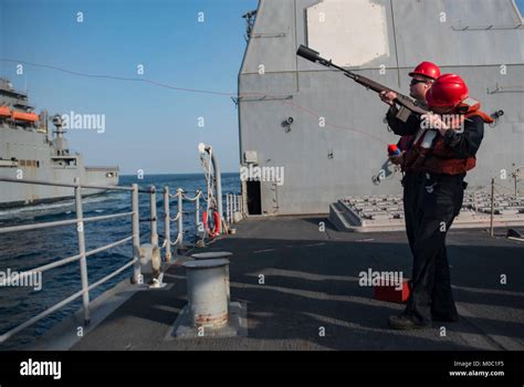 Arabian Gulf Jan 5 2018 Gunners Mate Seaman Tyler Pilon Shoots A Shot Line To The Dry Cargo