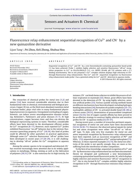 Pdf Fluorescence Relay Enhancement Sequential Recognition Of Cu2 And