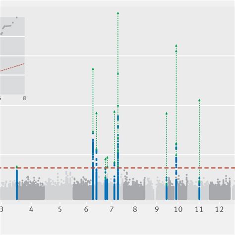manhattan plot of log 10 association p values for discovery