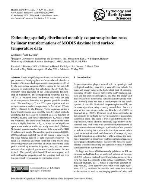 Pdf Estimating Spatially Distributed Monthly Evapotranspiration Rates By Linear