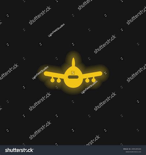 Airplane Front View Yellow Glowing Neon Stock Vector Royalty Free