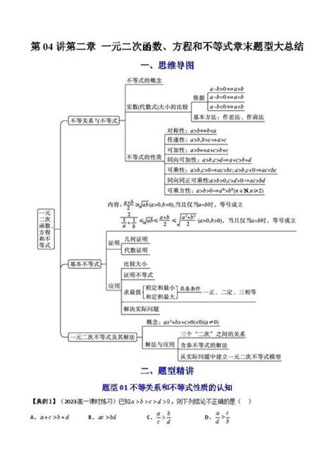 一元二次函数、方程和不等式思维导图 一元二次函数 图片 网专笔记