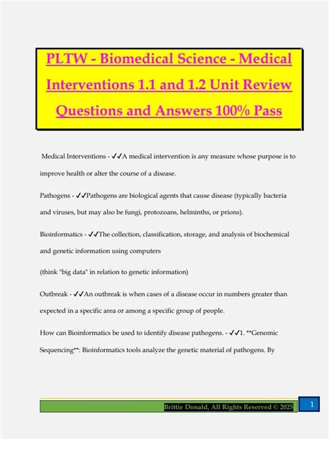 pltw biomedical science medical interventions 1 1 and 1 2 unit