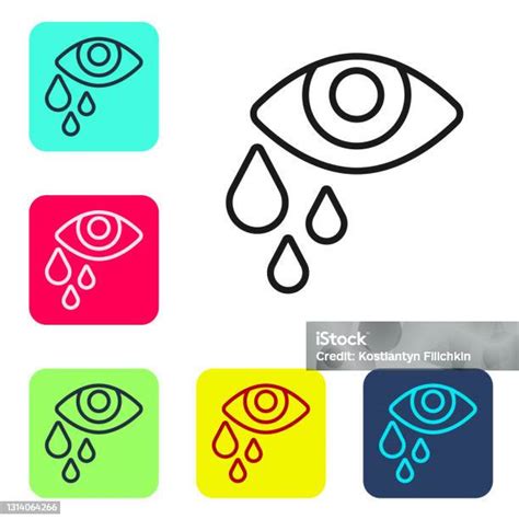 검은 색 줄 눈물 눈 아이콘 흰색 배경에 격리 색상 정사각형 단추로 아이콘을 설정합니다 벡터 개념에 대한 스톡 벡터 아트 및 기타 이미지 Istock