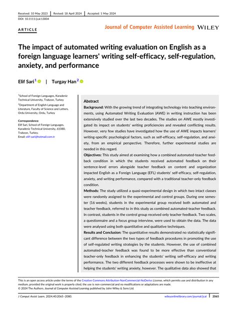 Pdf The Impact Of Automated Writing Evaluation On English As A Foreign Language Learners