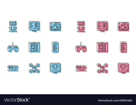 Set Line 3d Scanning System Drone Flying Vector Image