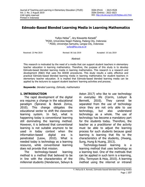 Pdf Edmodo Based Blended Learning Media In Learning Mathematics