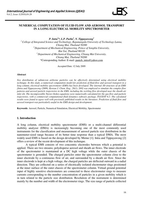 Pdf Numerical Computation Of Fluid Flow And Aerosol Transport In A Long Electrical Mobility