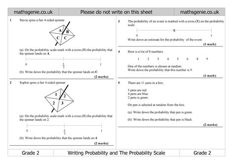2 Writing Probability And The Probability Scale Ws A B C C 1 Stevie Spins A Fair 4 Sided