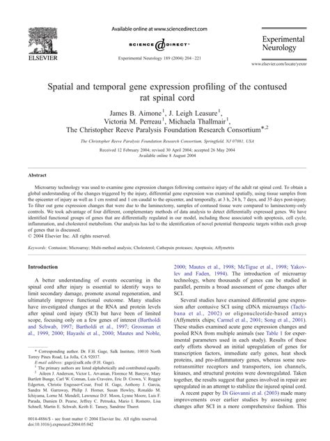 Pdf Spatial And Temporal Gene Expression Profiling Of The Contused Spinal Cord