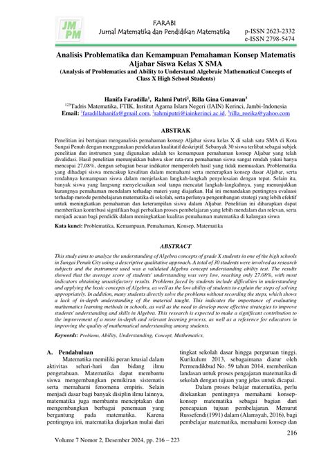 Pdf Analysis Of Problematics And Ability To Understand Algebraic