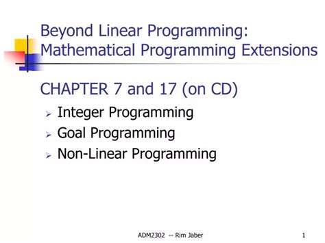 Ppt Beyond Linear Programming Mathematical Programming Extensions
