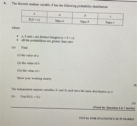 solved 6 the discrete random variable x has the following