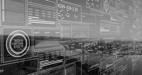 image of scope scanning and data processing over cityscape stock image