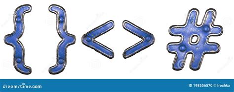 Set Of Symbols Left And Right Brace Left And Right Angle Bracket Hash Made Of Painted Metal