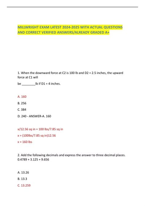 Millwright Exam Latest With Actual Questions And Correct Verified Answers Already Graded A
