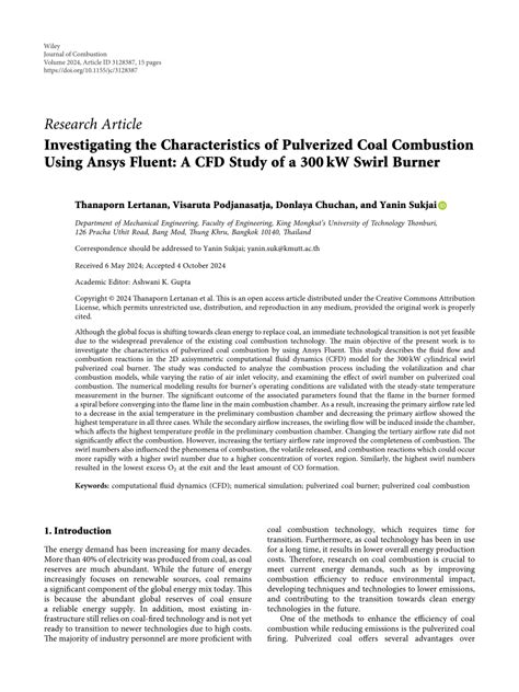 Pdf Investigating The Characteristics Of Pulverized Coal Combustion Using Ansys Fluent A Cfd