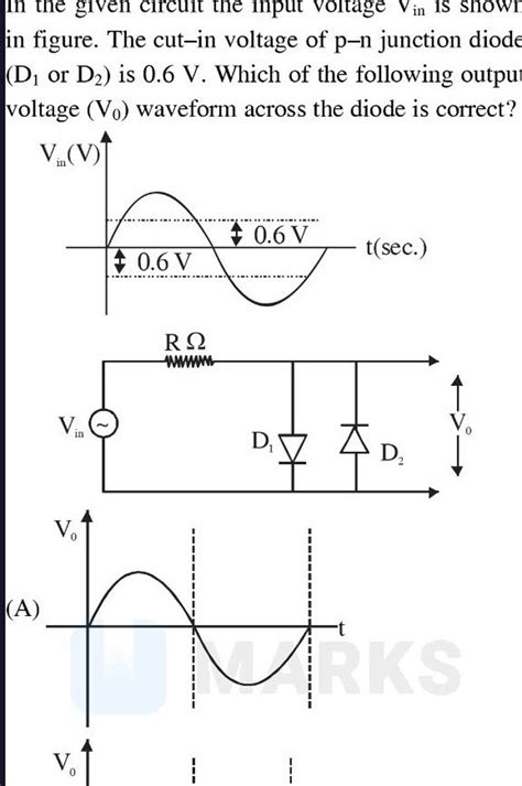 In Figure The Cut In Voltage Of P−n Junction Diode D D1 Or D2 Is 0