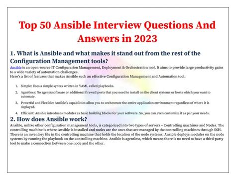 Top 50 Ansible Interview Questions And Answers In 2023pdf