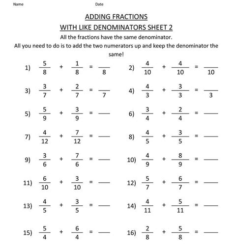 30 Addition Of Fraction Worksheet 1 Fractions Worksheets Math Fractions Worksheets Math