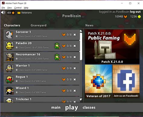 The Scrollbar In Character Select Screen Rrotmg