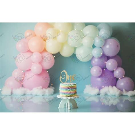 بک دراپ تولد یک سالگی تم بادکنک و ابر کد 381 عکس گراف