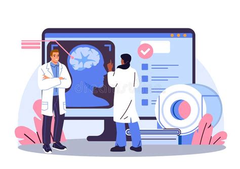Doctors Analyzing Brain Scan Data Screen Vector Illustration Stock Illustration Illustration