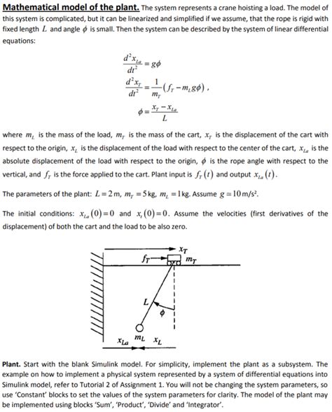 Solved Mathematical Model Of The Plant The System Chegg