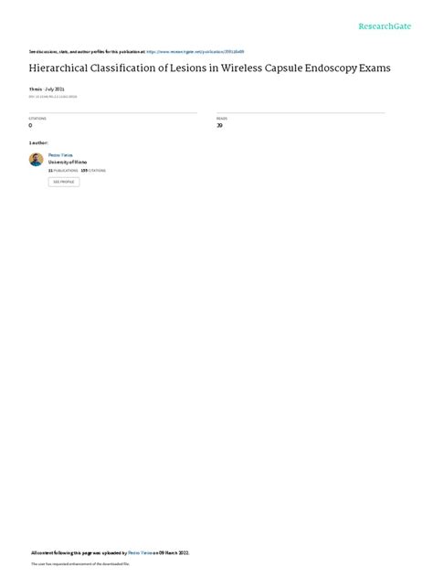 Hierarchical Classi Cation Of Lesions In Wireless Capsule Endoscopy Exams Pdf