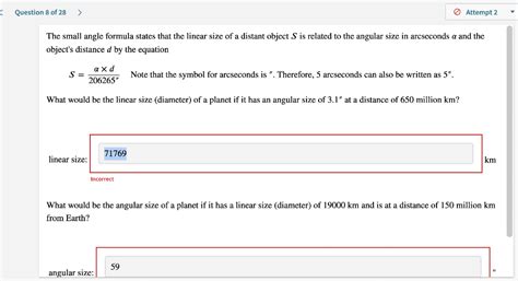 Solved The Small Angle Formula States That The Linear Size Chegg