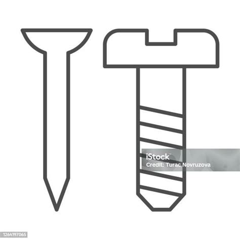나사와 손톱 얇은 라인 아이콘 집 수리 개념 작업 도구는 흰색 배경에 서명 손톱과 나사 아이콘 모바일 개념 및 웹 디자인을위한 개요 스타일 벡터 그래픽 강철에 대한 스톡