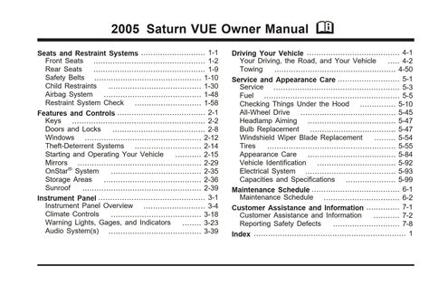 2005 Saturn Vue Owners Manual Diy And Guides