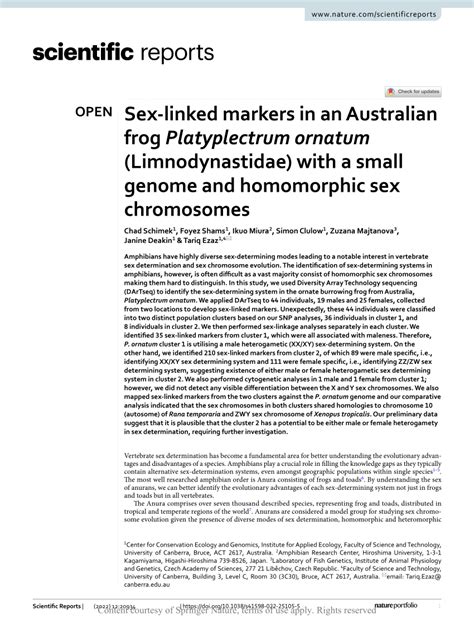 Pdf Sex Linked Markers In An Australian Frog Platyplectrum Ornatum