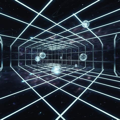 Futuristic Digital Landscape With Glowing Neon Lines And Grids Stock Illustration Illustration