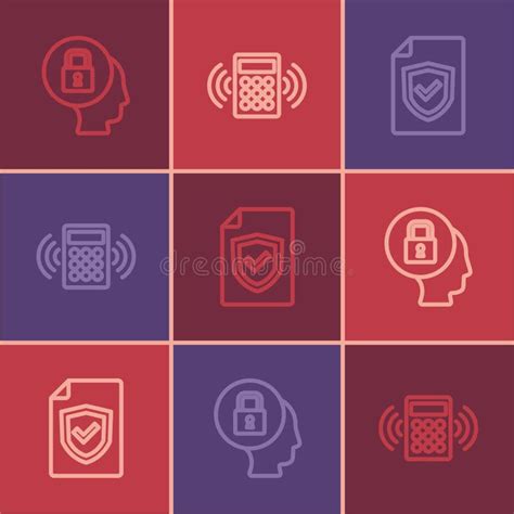 Set Line Lock Contract With Shield And Security Keypad Access Panel Icon Vector Stock Vector