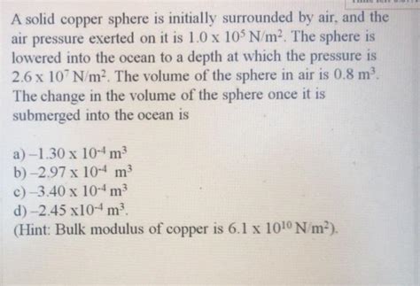 Solved A Solid Copper Sphere Is Initially Surrounded By Air