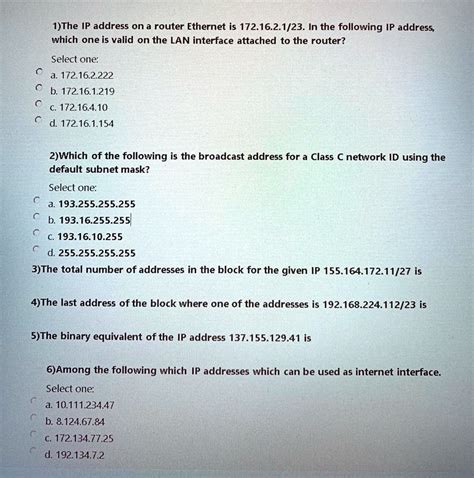 Solved The Ip Address On A Router Ethernet Is 172162123 In The